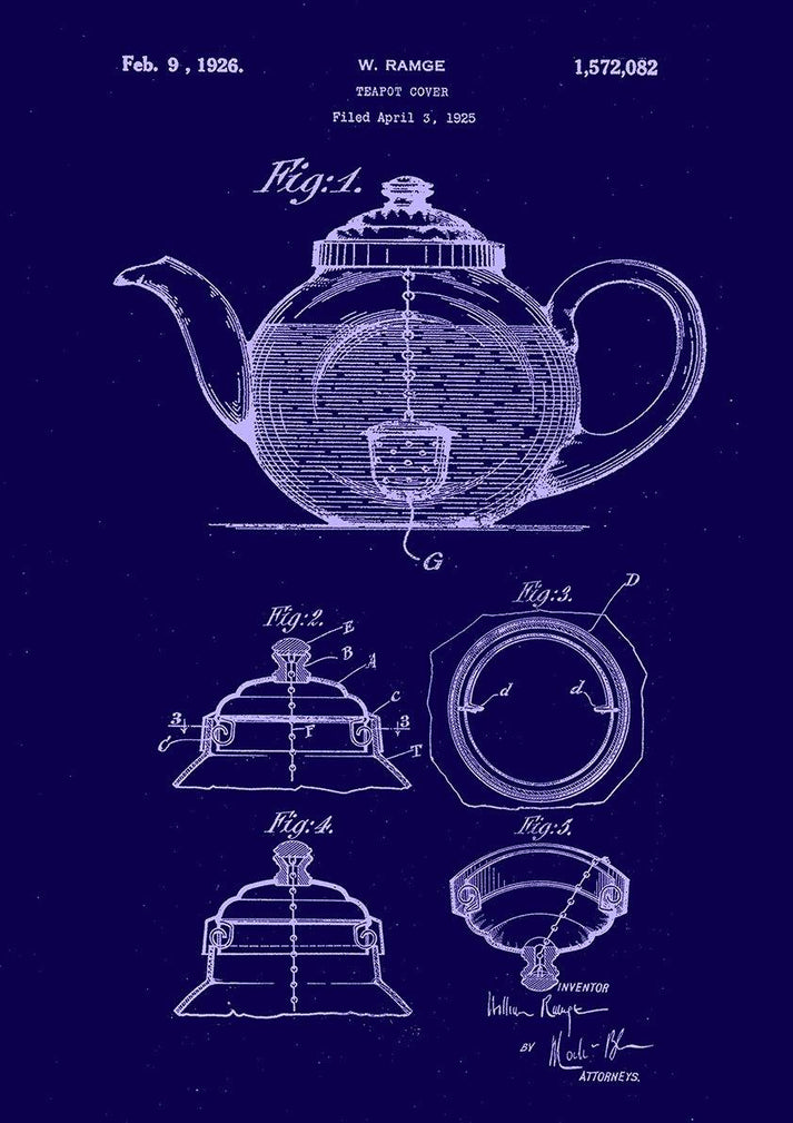 TEAPOT PATENT PRINT: Blueprint Artwork – Pimlico Prints