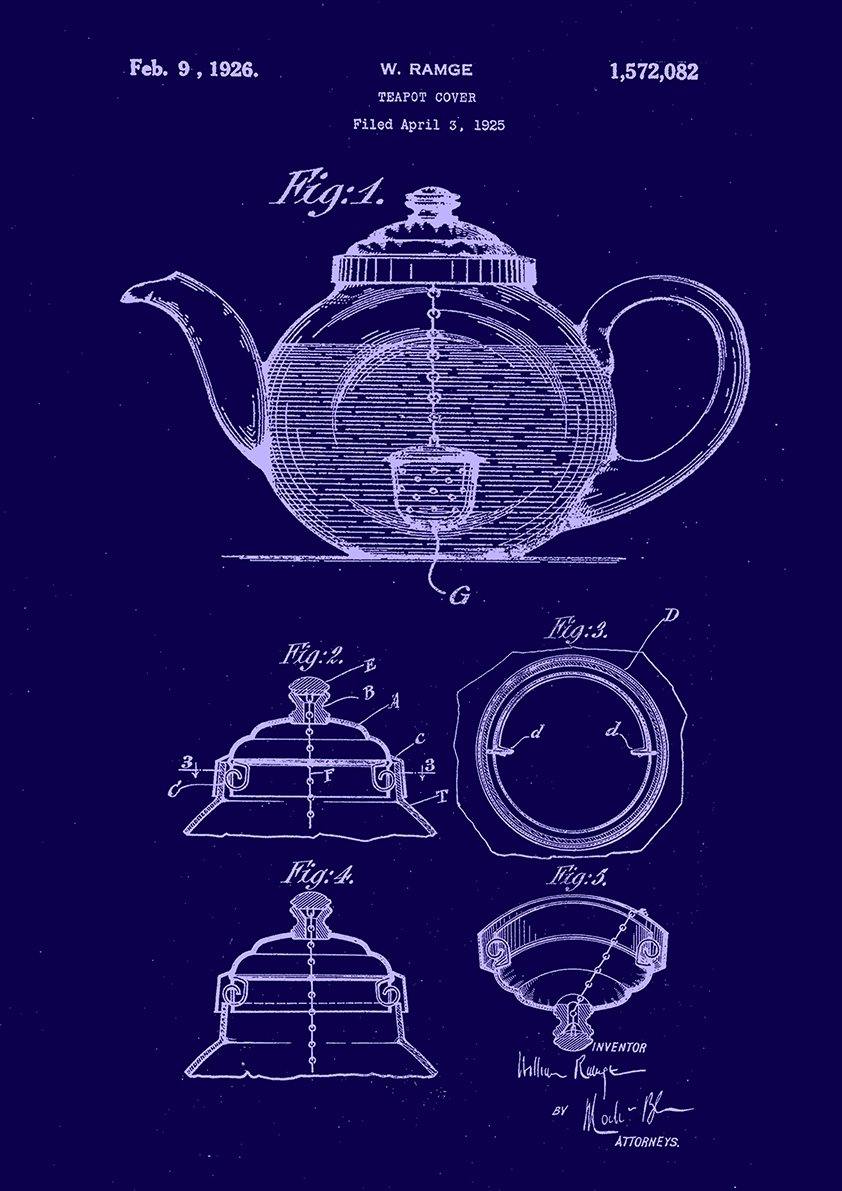 TEAPOT PATENT PRINT: Blueprint Artwork – Pimlico Prints