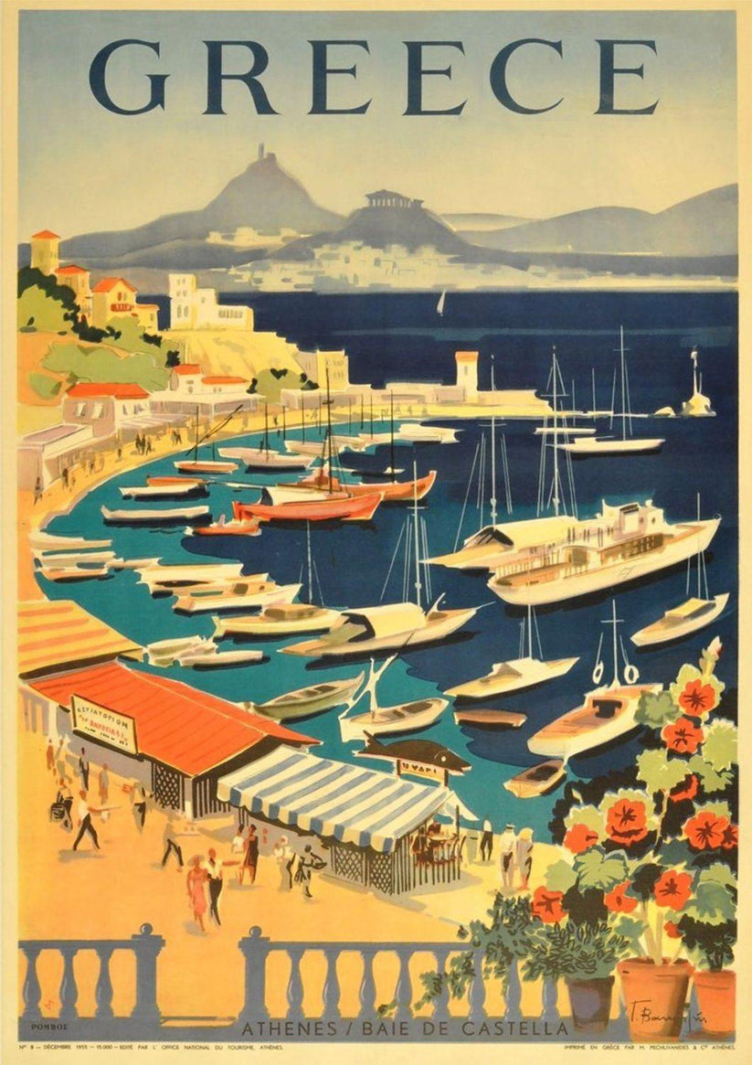 GREECE TOURISM POSTER: Vintage Greek Athens Bay Travel Advert Print ...